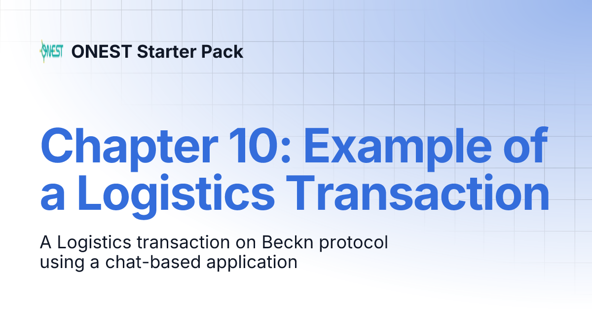 Chapter 10: Example of a Logistics Transaction | ONEST Starter Pack